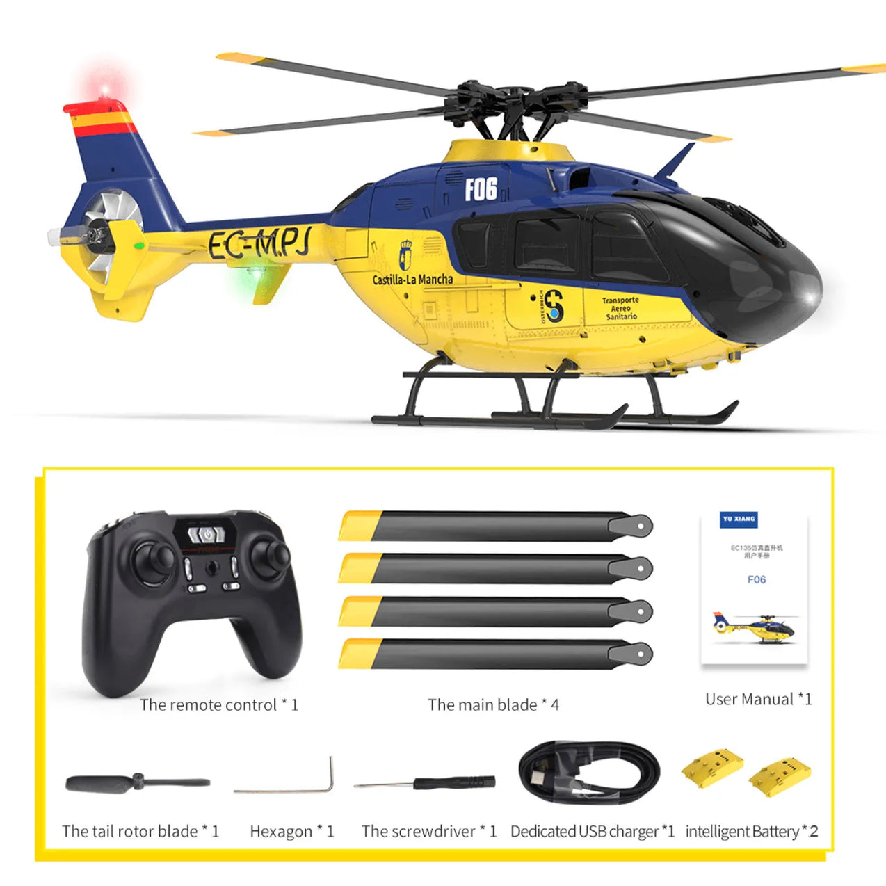 Yuxiang F06 EC135 Flybarless Eurocopter | Simulation RC Helicopter ...